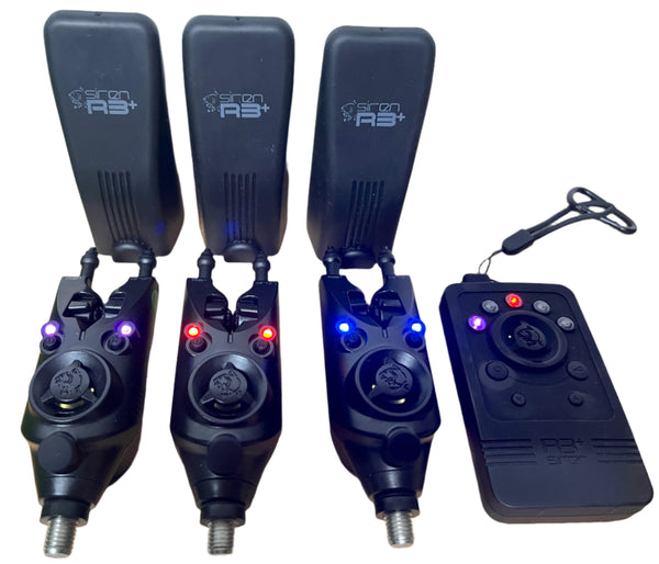 Nash Siren R3+ Bite Alarms 3 Rod Set T2993 + Siren Night Glo Bobbins ...