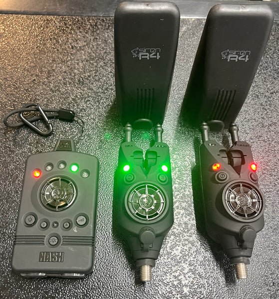 Nash Siren R4 Bite Alarms 2 Rod Set T2982 + Night Glo Bobbins + Night ...